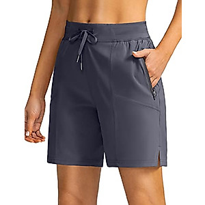 Soothfeel Women's Hiking Cargo Shorts with 4 Pockets 7 Inch Long Quick Dry Athletic Golf Shorts for Women Casual Summer (Grey, X-Small)