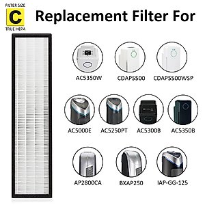 2 Pack FLT5000 Filter C for Guardian Air Purifier, Filter Replacement Compatible with AC5000, AC5000E, AC5250PT, AC5350B, AC5350BCA, AC5350W, AC5300B Air Purifiers, 2 HEPA Filter & 6 Pre-Filters.