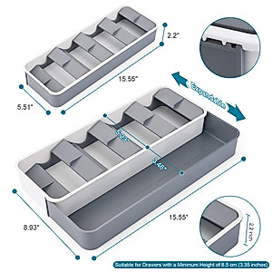 Aionvidas Expandable Silverware Organizer Storage Tray, Compact Cutlery Organizer in Kitchen Drawer, Adjustable and Removable Flatware Organizer for Kitchen Drawer Holding Utensils Spoons Knife Forks