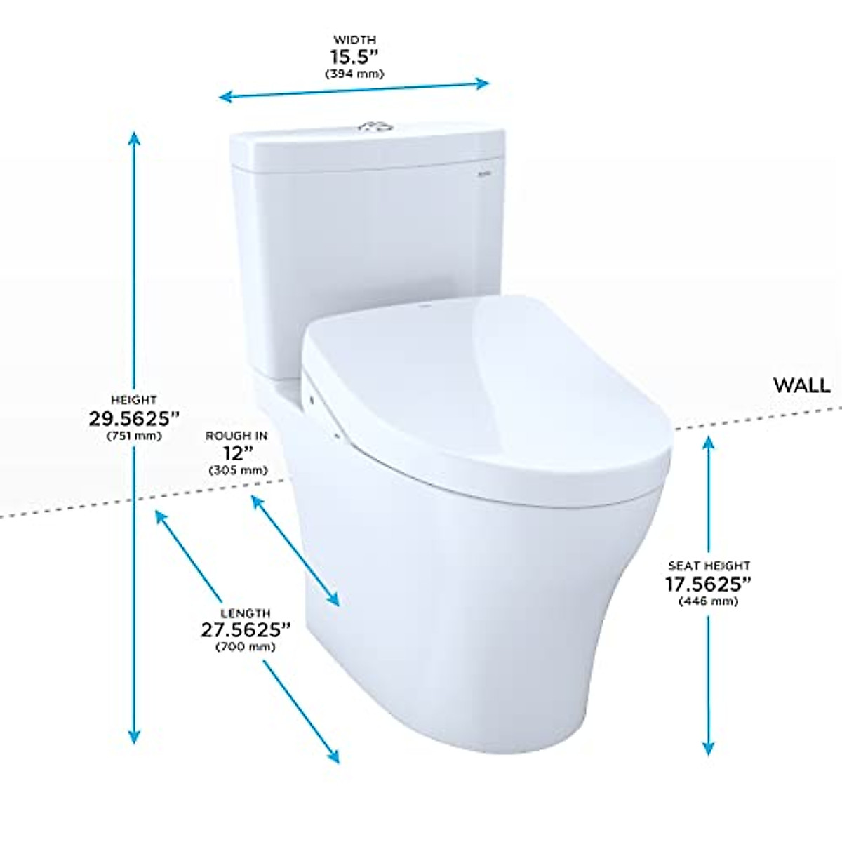TOTO WASHLET+ Aquia IV Two-Piece Elongated Dual Flush 1.28 and 0.9 GPF Toilet with S500e Bidet Seat, Cotton White - MW4463046CEMFGN#01