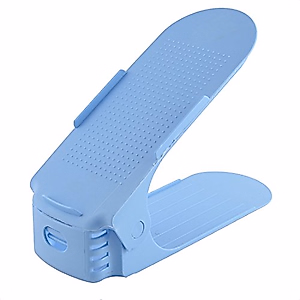 Qtqgoitem Plastic Household Space Saver Adjustable Heel Shoe Holder Organizer Rack Collector Stacker Storage Blue (Model: d36 96c 692 765 5f6)