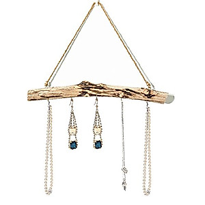 BYHER 15-Inch Natural Driftwood Branches Wall Hanging Jewelry Organizers with 5-Hook