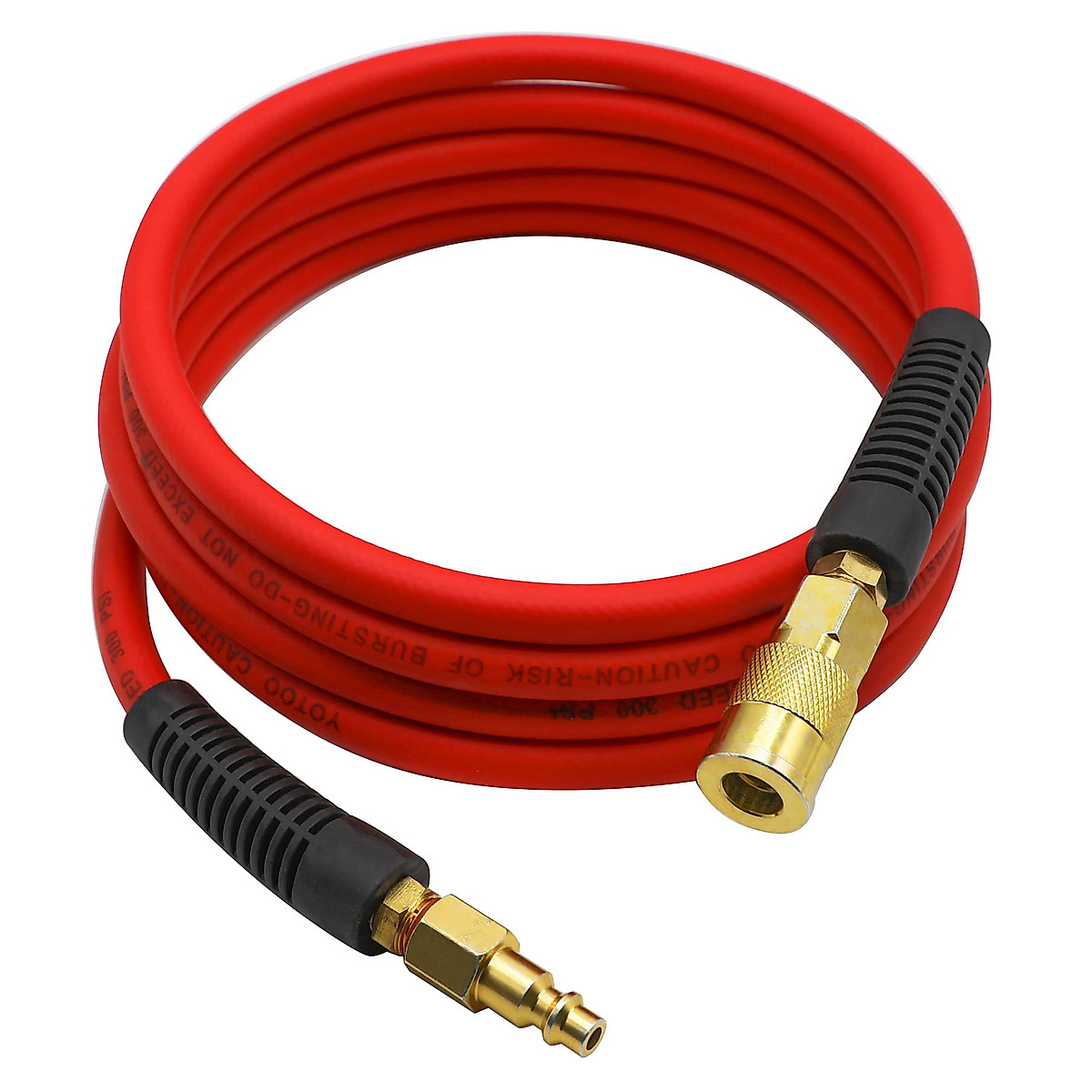 YOTOO Hybrid Lead-in Air Hose 1/4-Inch by 10-Feet 300 PSI Heavy Duty, Lightweight, Kink Resistant, All-Weather Flexibility with Bend Restrictors, 1/4" Industrial Quick Coupler and Plug, Red