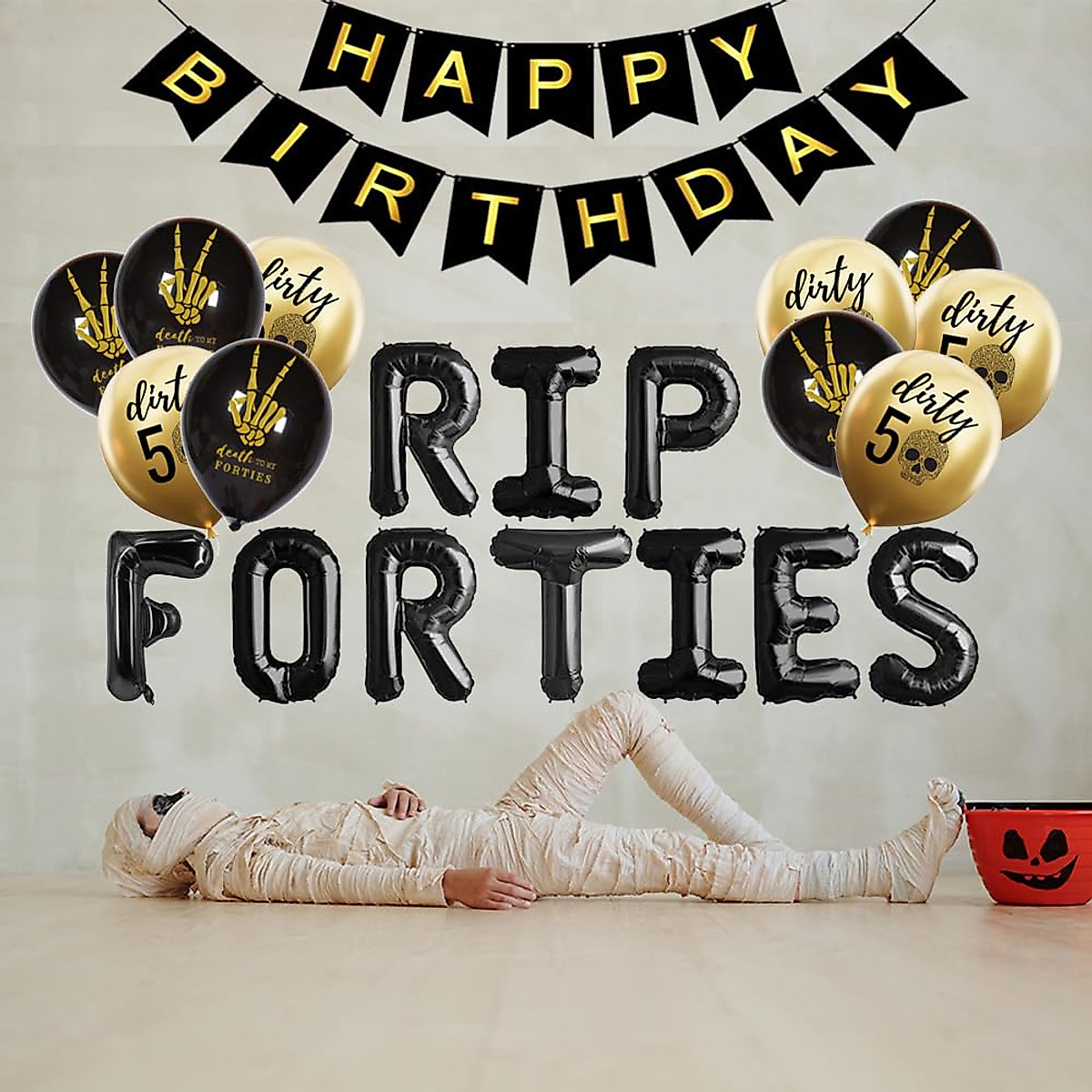 Geloar RIP FORTIES 50th Birthday Party Supplies, RIP FORTIES Balloons Happy Birthday Banner for Death to My Forties 40s RIP Youth Men Dirty 50 Funny 50th Bday Decorations (Gold, RIP FORTIES)