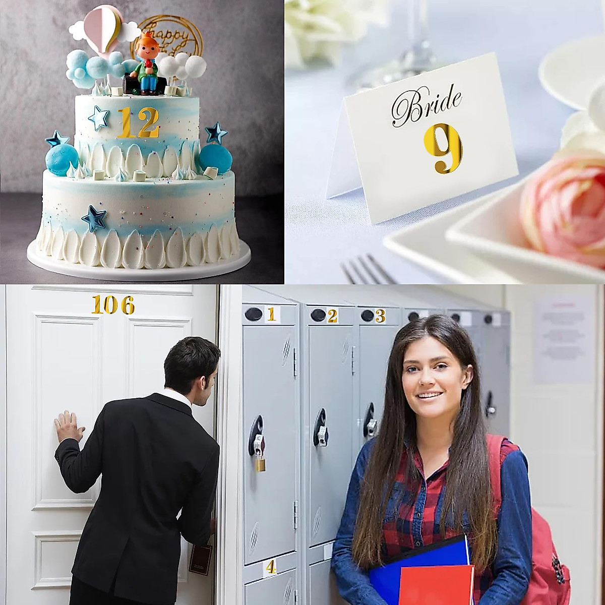 Honbay 1-10 Numbers Birthday Cake Decoratons Mirrored Acrylic Number Cake Toppers Self-Adhensive Table Number Room Number Cabinet Door Number Sticker for Wedding Anniversary Birthday Party Supplies