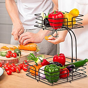 Auledio GGG-123 2-Tier Square Countertop Fruit Vegetables Basket Bowl Storage With Banana Hanger, Brone, 1 PACK