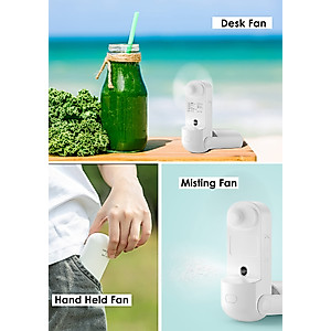 HonHey Handheld Fan Misting Fan, 3 in 1 Hand Fan, Portable, Foldable Personal Mini Fan with Rechargeable Battery Operated and 3 Adjustable Speed[6-13-20 Working Hours] for Girls Women Travelling