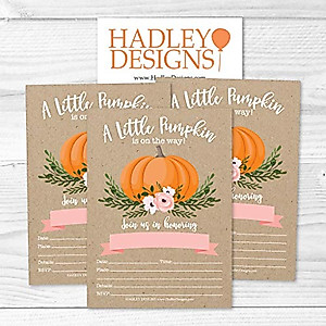 25 Pumpkin Pink Baby Shower Invitations, Sprinkle Invite For Girl, Coed Rustic Gender Reveal Theme, Cute Kraft Floral DIY Fill or Write In Blank Printable Card, Greenery Blush Rose Party Supplies