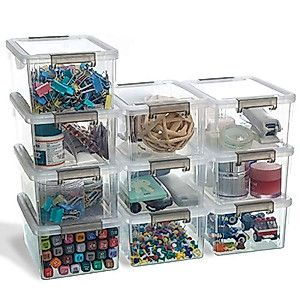Citylife 2 PCS Storage Bins with Bamboo Lids & 10 PCS 1.3 QT Small Plastic Storage Container Stackable Box for Organizing