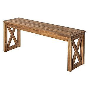 Walker Edison Roanoke Modern Solid Acacia Wood X Frame Outdoor Bench, 52 Inch, Brown