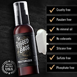 The Rugged Bros Moisturizing Beard Conditioner : Leave-In Cream, Softener and Moisturizer for Beards and Mustaches - USA Made in Veteran Owned Facility with Aloe Vera, Essential Omegas and Vit E 4 oz