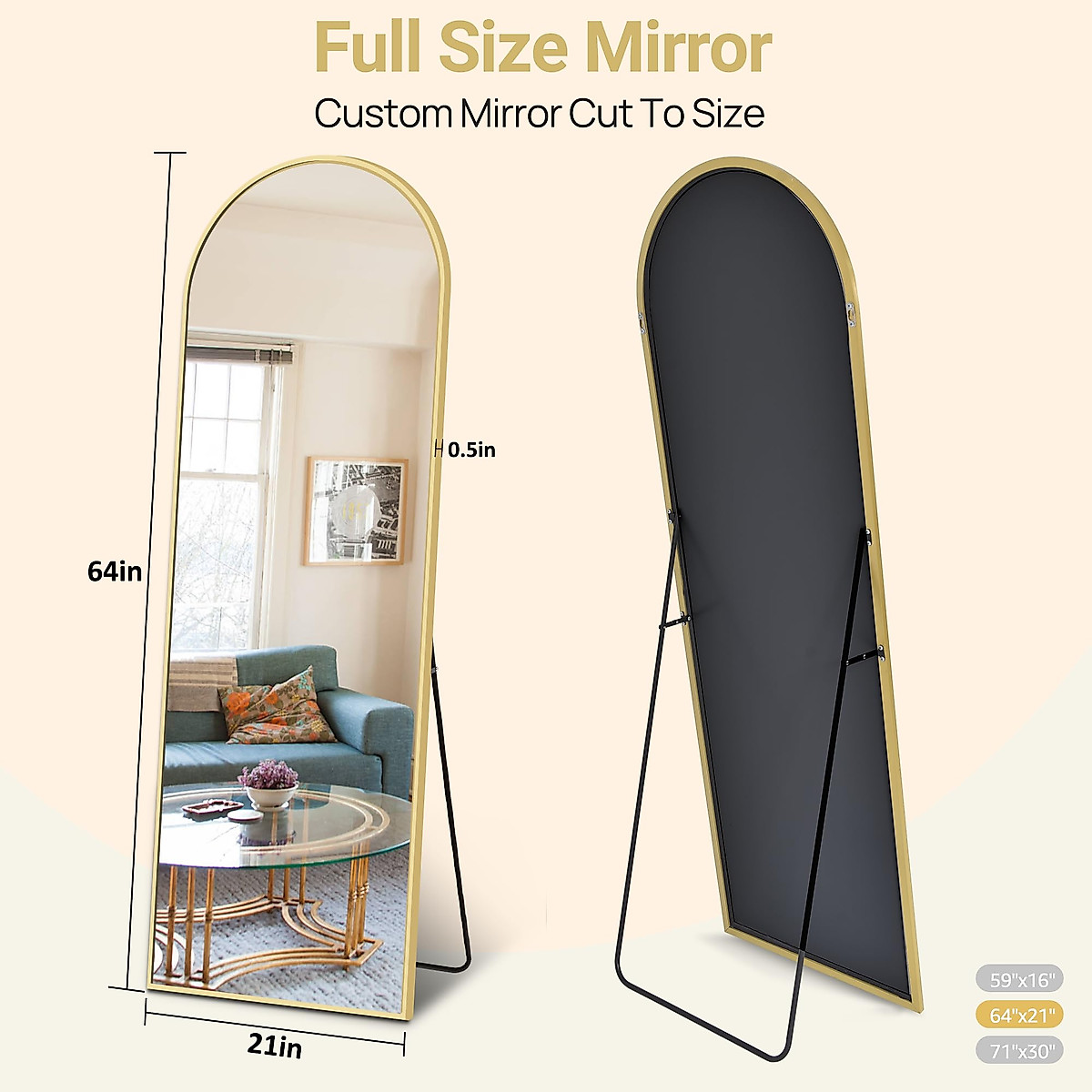 NISHCON Arched Full Length Mirror 64"x21", Gold Frame Floor Mirror with Stand, Free Standing Wall Mounted Leaning Mirror, Full Body Mirror for Bedroom Living Room Vanity Entryway Dressing