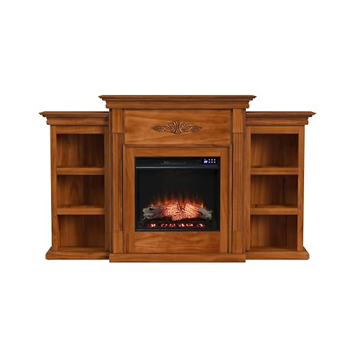 SEI Furniture Tennyson Electric Fireplace with Bookcases, New Glazed Pine