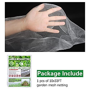 SnugNiture Garden Netting 10x33FT Ultra Fine Mesh Mosquito Netting Plant Covers, White Bird Netting Barrier Greenhouse Row Cover Protect Fruits Flower Vegetables from Birds Deer & Squirrels