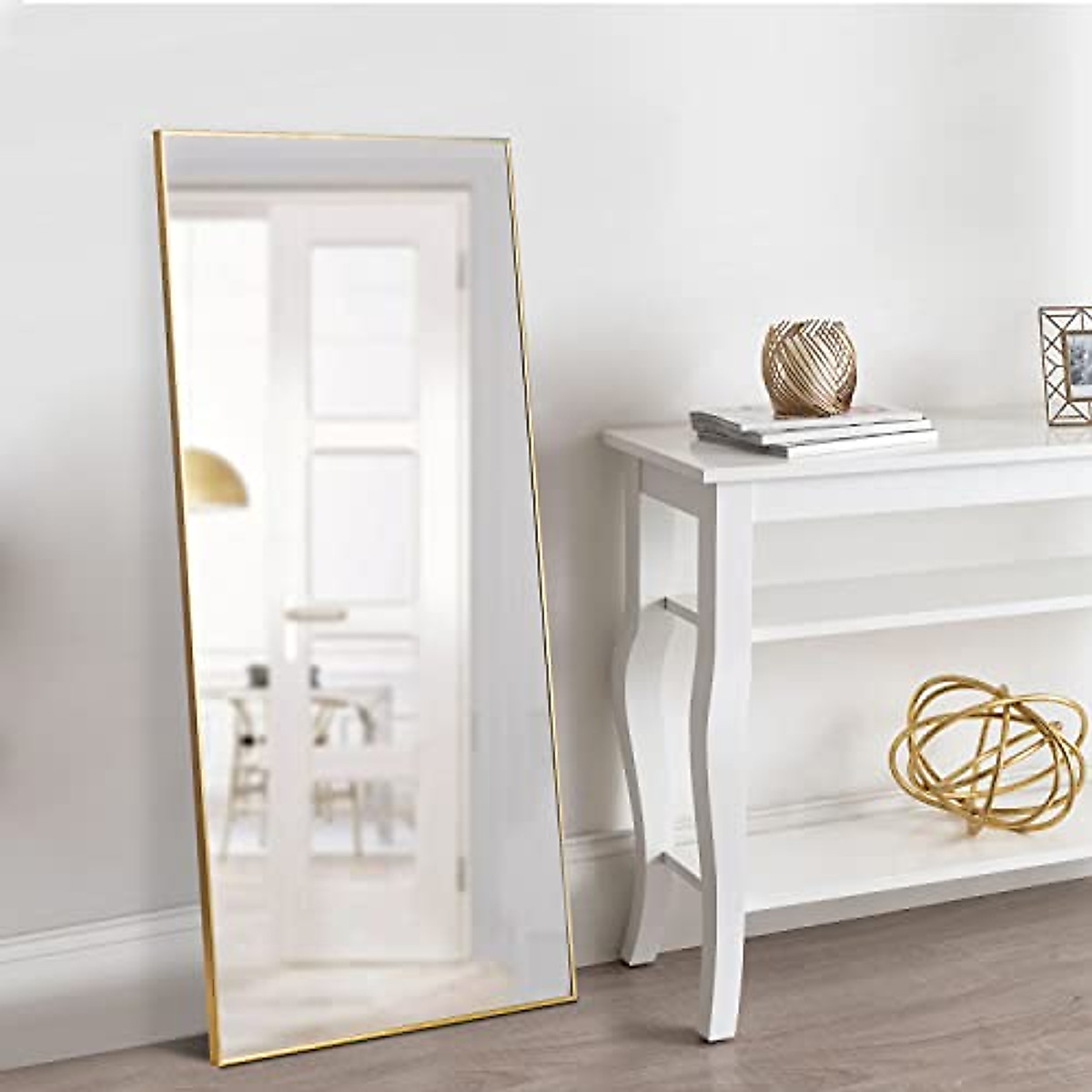 KIAYACI Wall Mirror Full Length Full Body Mirror Bedroom Dressing Mirror Standing Hanging or Leaning Against Wall Aluminum Alloy Frame(Gold, 43" x 16")