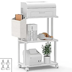 Ostreeful 3 Tier Printer Stand Modern White Printer Mobile Wooden Printer Shelf Table Organizer for Home Office Kitchen