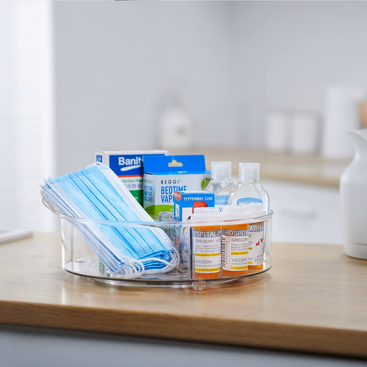 Empaxum Clear Lazy Susan Organizer with 3 Dividers 10.7" Plastic Divided Lazy Susan Turntable for Cabinet Medicine Cabinet Organizer Divided Spinning Storage for Kitchen, Pantry, Countertop, Bathroom