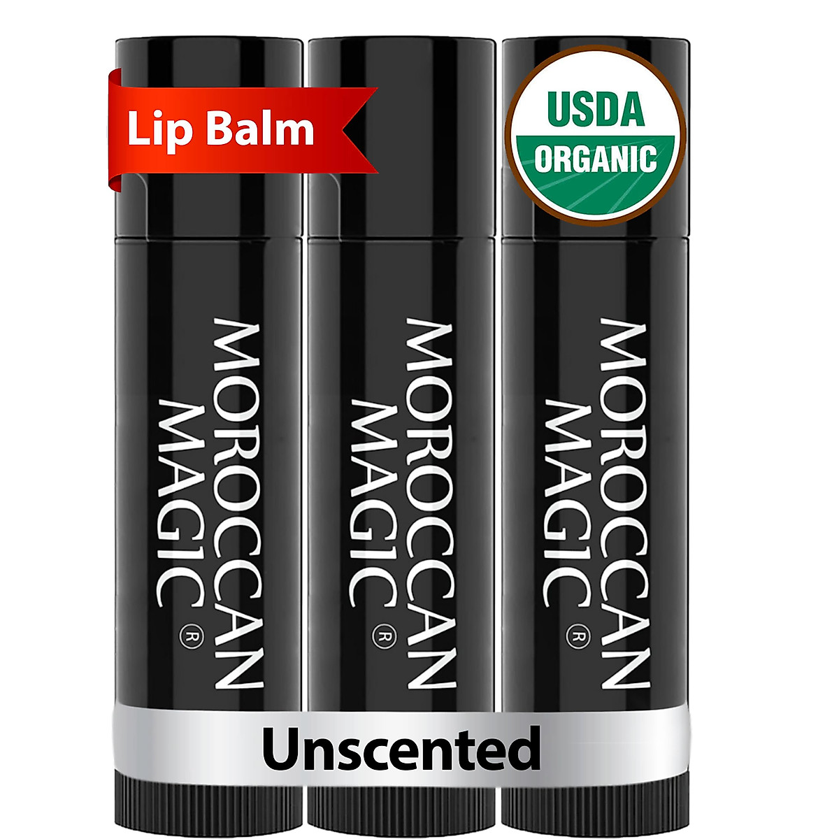 Organic Moroccan Magic Lip Balm 3 Pack | Original Unscented Lip Balm Set | Chapsticks for Dry Lips | Made with Natural Argan, Essential Oils Lip Moisturizer and Vitamin E | Smooth Application