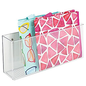 mDesign Plastic Adhesive Mount Storage Organizer Container for Kitchen or Pantry Wall Organization - Space Saving Holder for Sandwich Bags, Foil - 16" Wide - Ligne Collection - 4 Pack - Clear