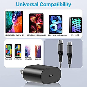 20W USB C Fast Charger for 2022/2021/2020/2018 iPad Pro 12.9 Gen 5/4/3, iPad Pro 11 in Gen 3/2/1, iPad Air 5th/4th Generation, iPad 10th Generation, iPad Mini 6th, 6.6ft USB C to USB C Charging Cord