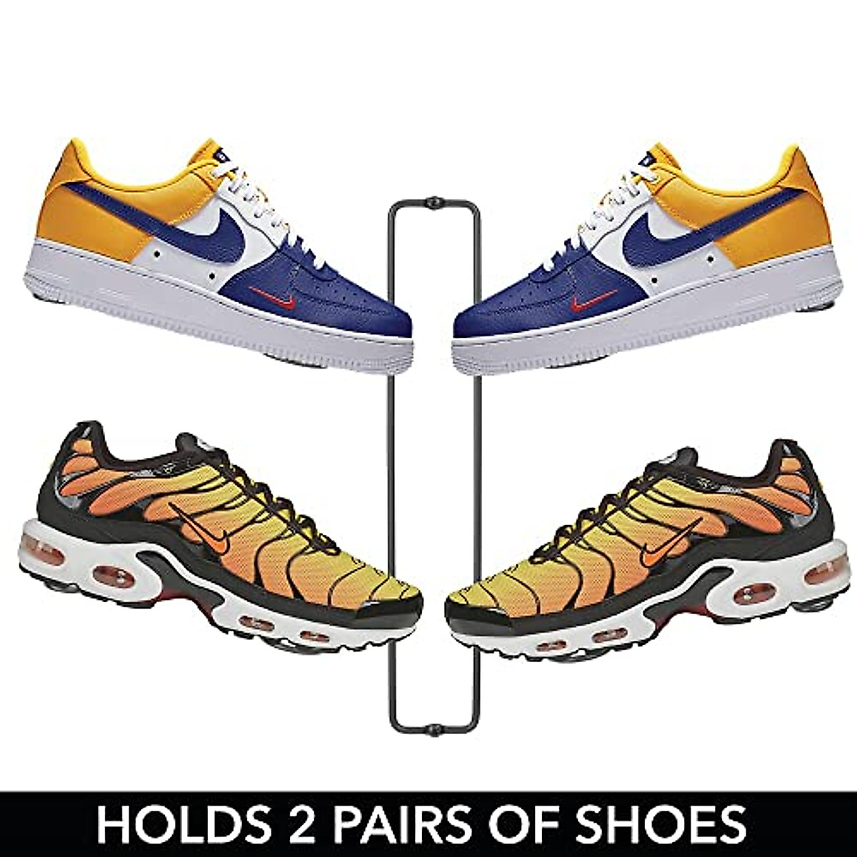 mDesign Modern Metal Shoe Organizer Display & Storage Shelf Rack - Hang & Store Kicks, Running, Basketball, Trainers, Tennis Shoes - 2 Tier, Hold 4 Shoes on Each Wall Mount Unit, 2 Pack, Graphite Gray