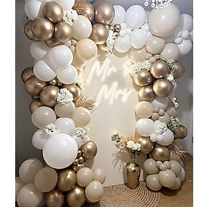 White Sand Gold Balloon Garland Arch kit 144pcs Beige Nude White with Metallic Chrome Gold Latex Balloons for Wedding Bridal Shower Engagement Party Decorations Birthday Baby Shower Supplies