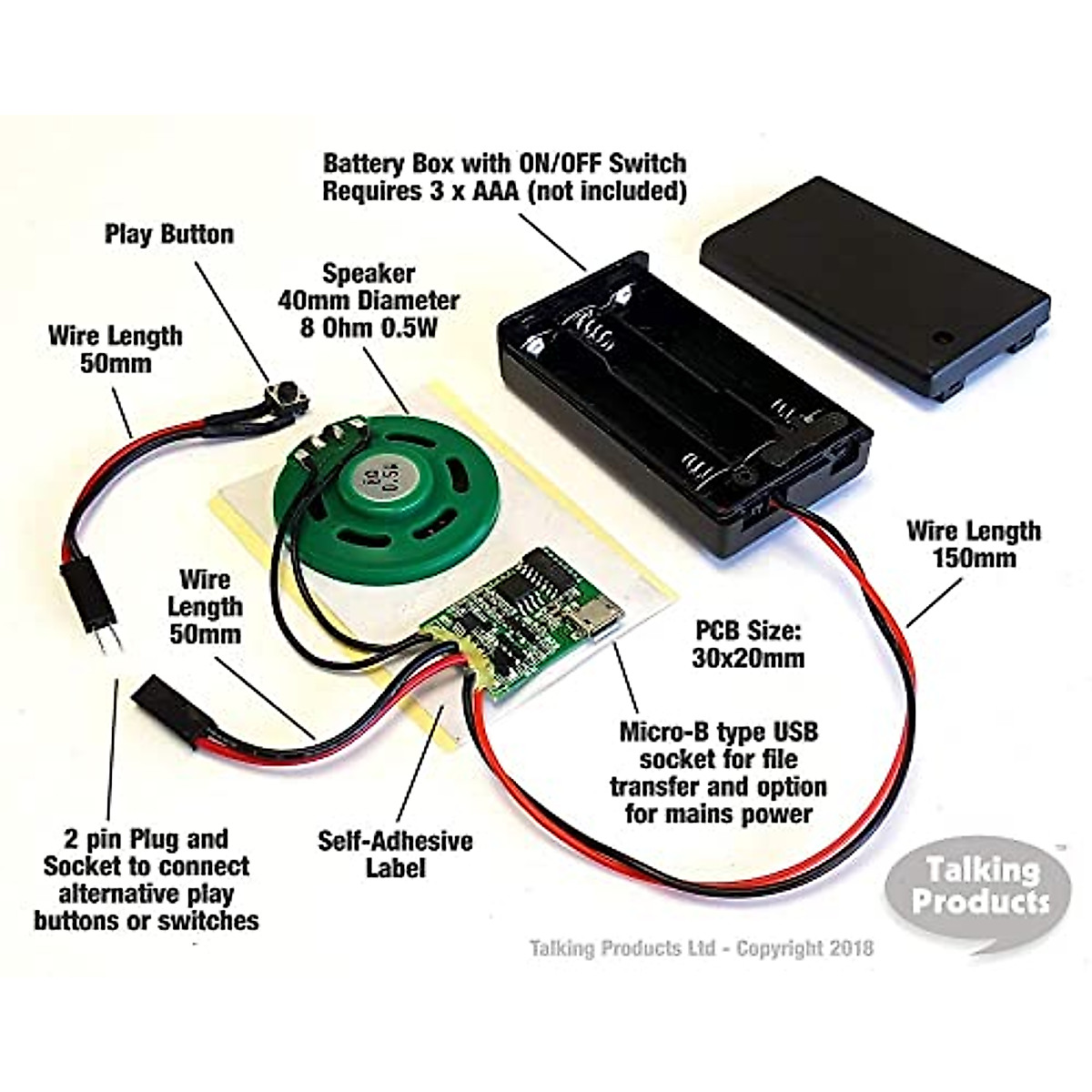 Talking Products, MP3 Sound Chip Module, 4MB Memory, with AAA Battery Box. Create Your own Personalised Musical Model or Gift (Push Button)