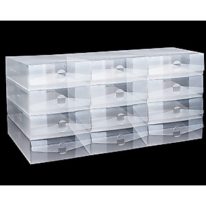 Shihanee 12 Pcs Boot Box Clear Plastic Stackable Shoe Storage Organizer Foldable Heavy Duty Shoe Containers for Closet Small Spaces Dorm Bedroom Apartments, 20.5 x 12 x 4.3 Inches
