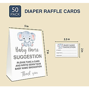 Yuansail Baby Name Suggestion For Baby Shower Games, Elephant Themed Name Suggestion Game Card, Party Favors Supplies Decorate For Baby Showers Game Cards, 1 Sign & 50 Cards Per Pack –(bbname-010)