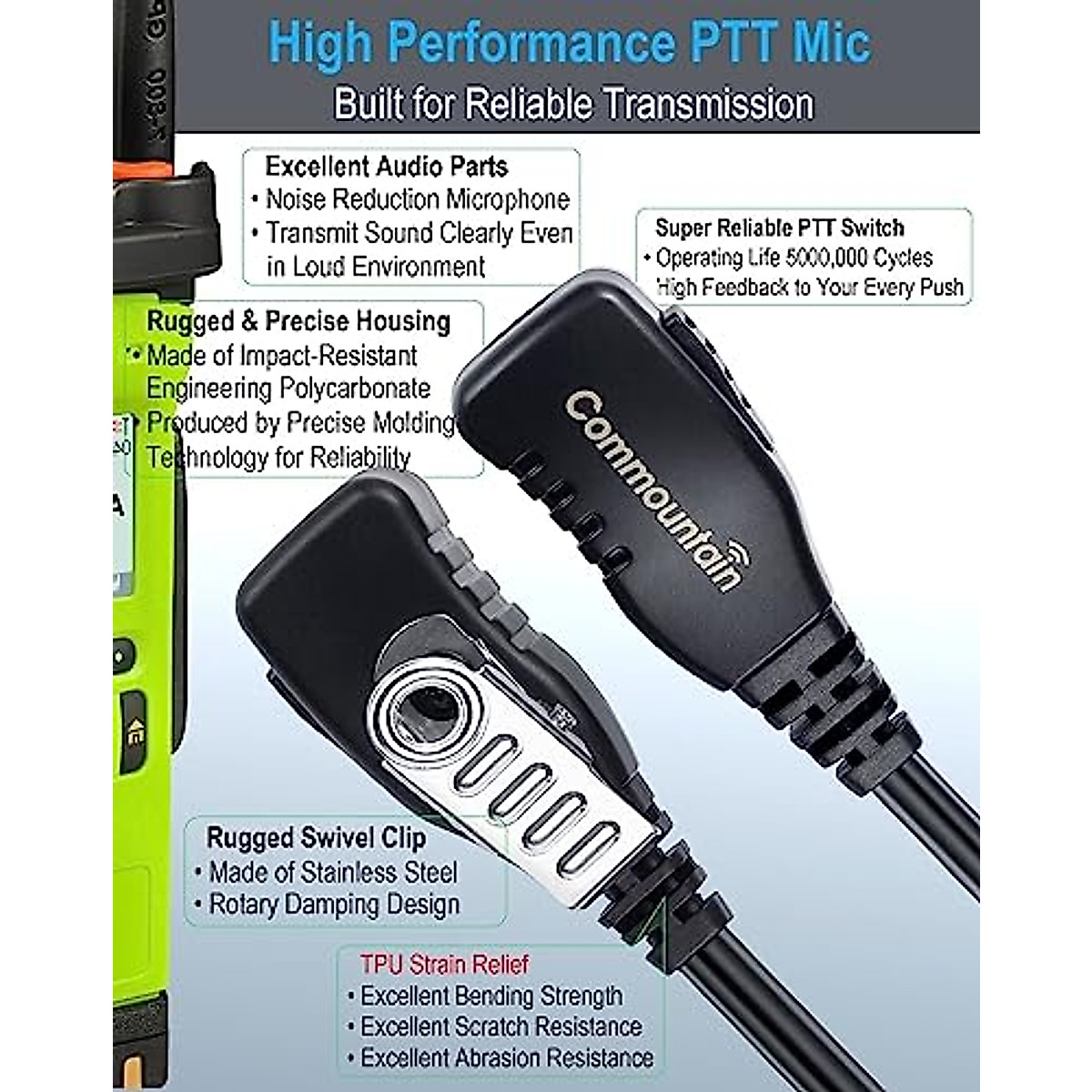 commountain CP200D CLS1410 Earpiece Compatible for Motorola Radios R2 CLS1110 CP100D CP200 CP185 BPR40 BPR40D DTR700 DTR650 RDU4100 RDU4160D RMU2040 RMU2080D CLS CP, G Earhook Headset Ear Piece-2 Pack