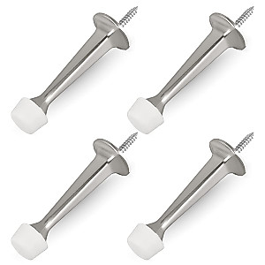 HOMOTEK 4 Pack Heavy Duty Solid Rigid Door Stop with Soft Rubber Tip, Zinc Die Cast Door Stopper Protect Wall & Door, Satin Nickel