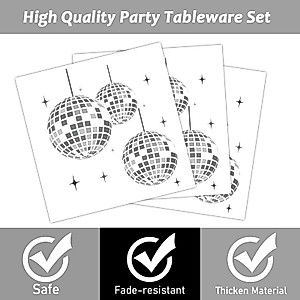 96 Pieces Disco Plates and Napkins Disco Ball Plates Disco Birthday Party Paper Plates 70s Tableware Set Birthday Party Supplies Silver Napkins Hip Hop Baby Shower Party Decorations for 24 Guests