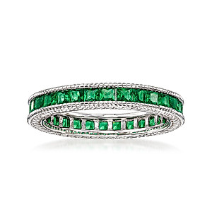 Ross-Simons 1.50 ct. t.w. Simulated Emerald Eternity Band in Sterling Silver. Size 7