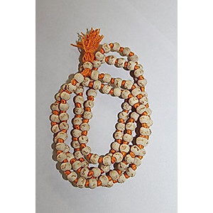 IS4A Hare Rama Hare Krishna Tulsi Holy Basil Japa Mala 108-1 8mm Beads Tulsi Mala With Gomukhi Japa Bag (Orange Knotted)