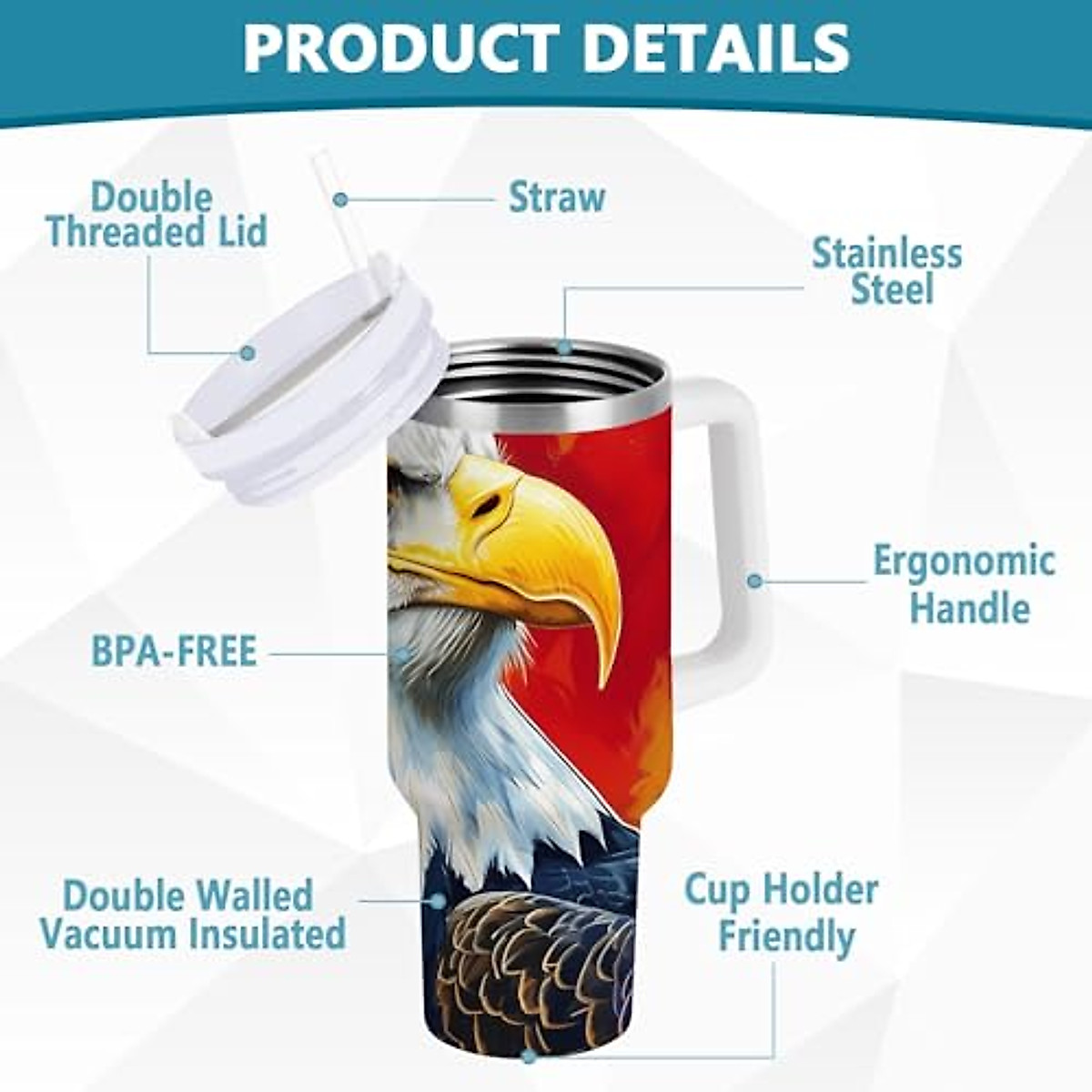 Oil Painting Bald Red Yellow 30-40oz Carryon Tumbler with Lid and Straw Reusable Spill Proof Double Wall Insulated Stainless Steel Water Bottle Travel Mug Cupholder Friendly Vacuum Sealed Tumbler with
