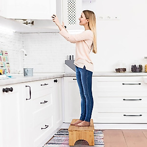 2 Pack P&BEXC Step Stool Bamboo Step Stool for Adults and Kids,Portable Bedside Step Stool with Solid Wood, Support up to 300lbs,Skid Proof Step Stool for High Bed/Kitchen/Bathroom (No Assembly)