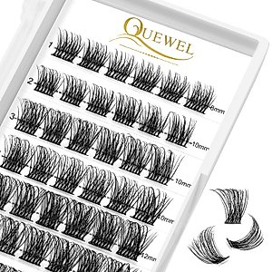 QUEWEL Lash Clusters 72 Pcs Wide Stem Cluster Lashes Mix8-16mm DIY Eyelash Extension Individual False Eyelashes Soft & Do Not Break for Personal Makeup Use at Home(QUH-S012-Mix8-16mm)