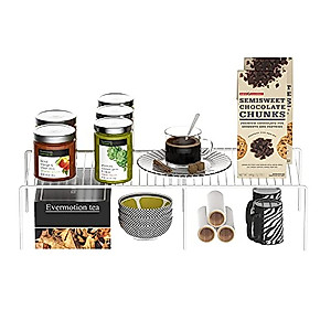 GEDLIRE Kitchen Cabinet Expandable Shelf Organizers Set of 2, Adjustable Metal Wire Pantry Storage Shelves, Plate Dish Organizer Rack for Cabinets, Cupboard, Counter, Freezer, Countertop, White