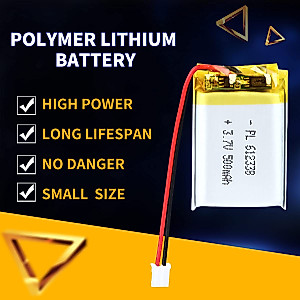 YDL 3.7V 500mAh 612338 Lipo battery Rechargeable Lithium Polymer ion Battery Pack with PH2.0mm JST Connector