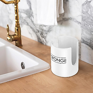 Sponge Holder for Sink - Dish Sponge Caddy for Kitchen Sink with Sponge - Farmhouse Sink Sponge Holder made of White Ceramic Porcelain - Kitchen Sink Organizer for Sink Accessories
