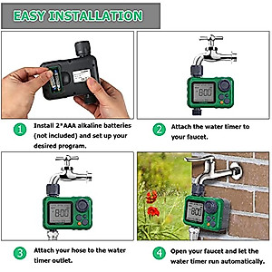 Sprinkler Timer with 4 Individual Programs, Digital Water Hose Timer with Automatic & Manual Mode, Ideal for Outdoor Garden Faucet, Drip Irrigation System, Yard Lawn Watering, Single Outlet