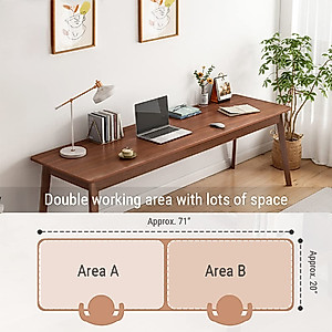 NELYE Mid-Century Long Desk Table - 71" Simple Modern Extra Long 2-Person Wood Computer Workstation for Home Office Work in Walnut, 71" W x 20" D