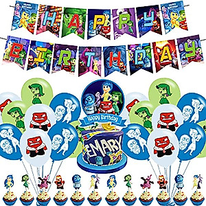 32 Pcs Inside Out Birthday Party Decorations,Party Supply Set for Kids with 1 Happy Birthday Banner Garland , 13 Cupcake Toppers, 18 Balloons for Inside Out Party Decorations