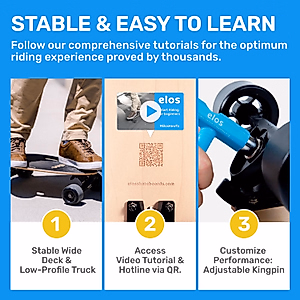 ELOS Skateboards Complete Lightweight - Mini Longboard Cruiser Skateboards Built for Beginners and Urban commuters. Gift Ready, Bagged. Wide and Stable Wooden Skateboard Deck. Campus Board.