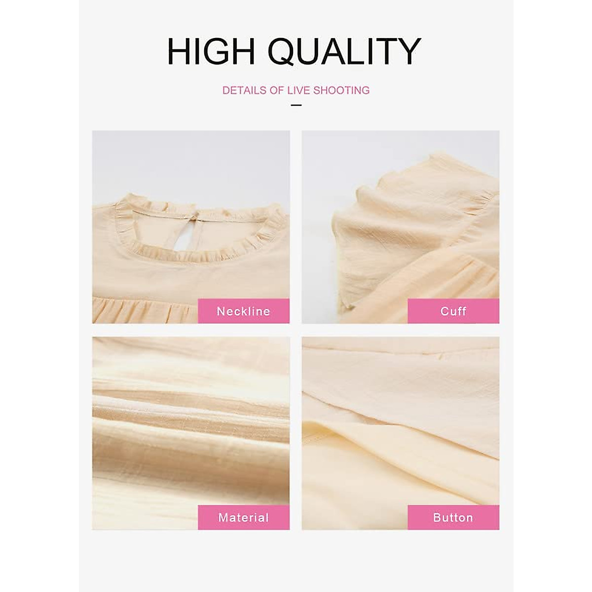 Dokotoo Womens Sundresses Ladies Summer Spring High Neck Ruffle Elegant Loose Fit Flare Short Sleeve Cute Chiffon Boho Flowy Swing Tunic Mini Short Dresses for Women Casual Summer Beige Large