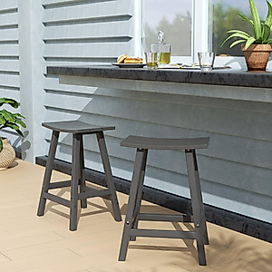 Costaelm All-Weather Bar Stools Set of 2, 24" Height Outdoor Bar Stools, Adirondack Poly Patio Bar Stool for Patio, Deck, Kitchen Counter and Garden, Gray