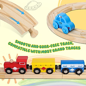 DeXop Wooden Train Set Toys Toddler, 33 Pieces Magnetic Trains Wood Tracks, Train Toy Cars Birthday Gift for 3 4 5 6 Years Old Boys Girls, Wood Train Pack Fits Thomas Brio Melissa and Doug