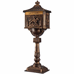 ZOTORUN Mailbox Rustproof Cast Aluminum Locking Security Post Mount Mail Box, Large, Bronze