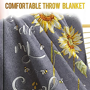 Levens Sunflower Blanket Gifts for Women Girls Mom, You are My Sunshine Decoration for Home Bedroom Living Room Camping Car, Soft Fuzzy Lightweight Throw Blankets Grey 50"x60"