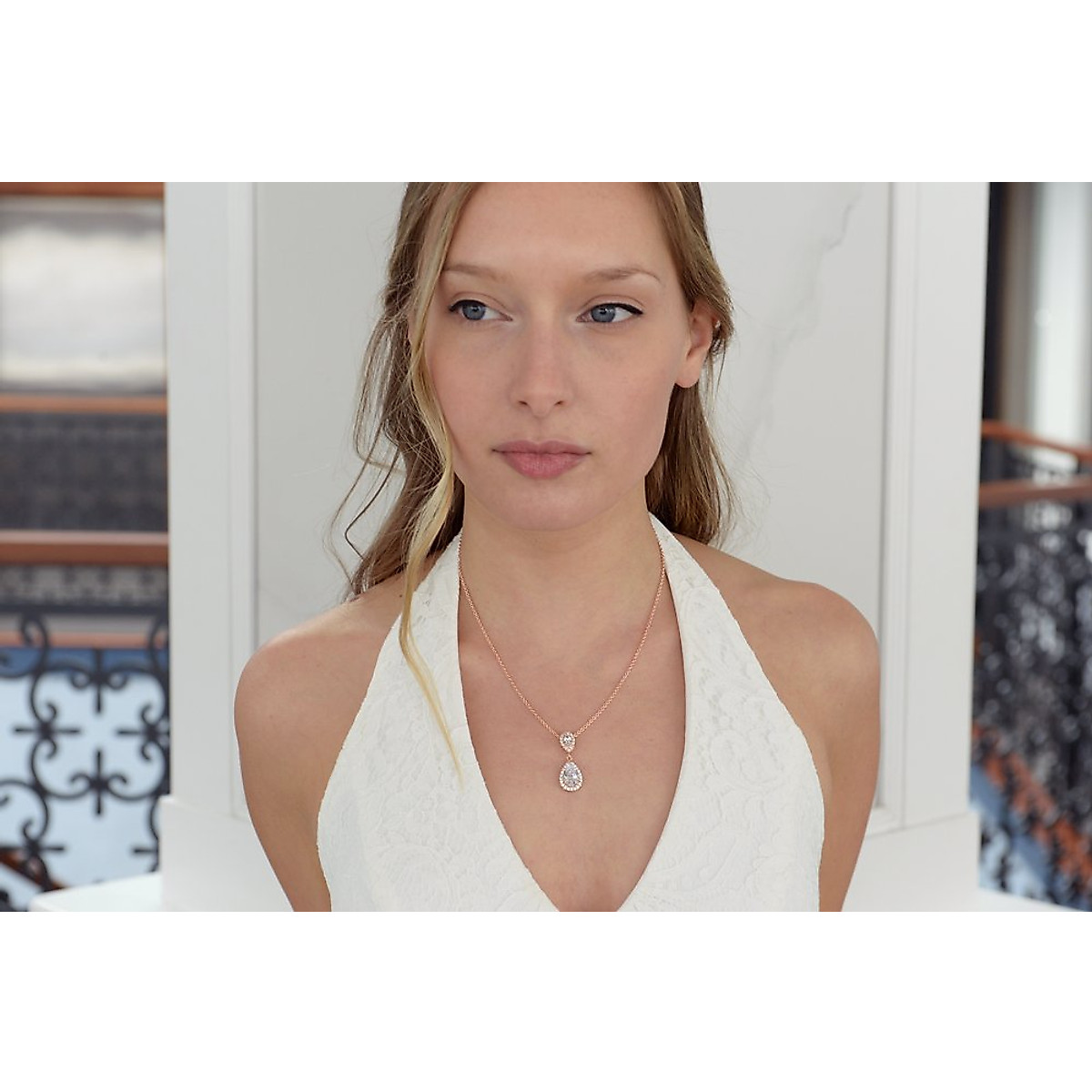 Mariell Cubic Zirconia Crystal Teardrop Bridal Wedding Pendant Necklace, Jewelry for Brides, Bridesmaids